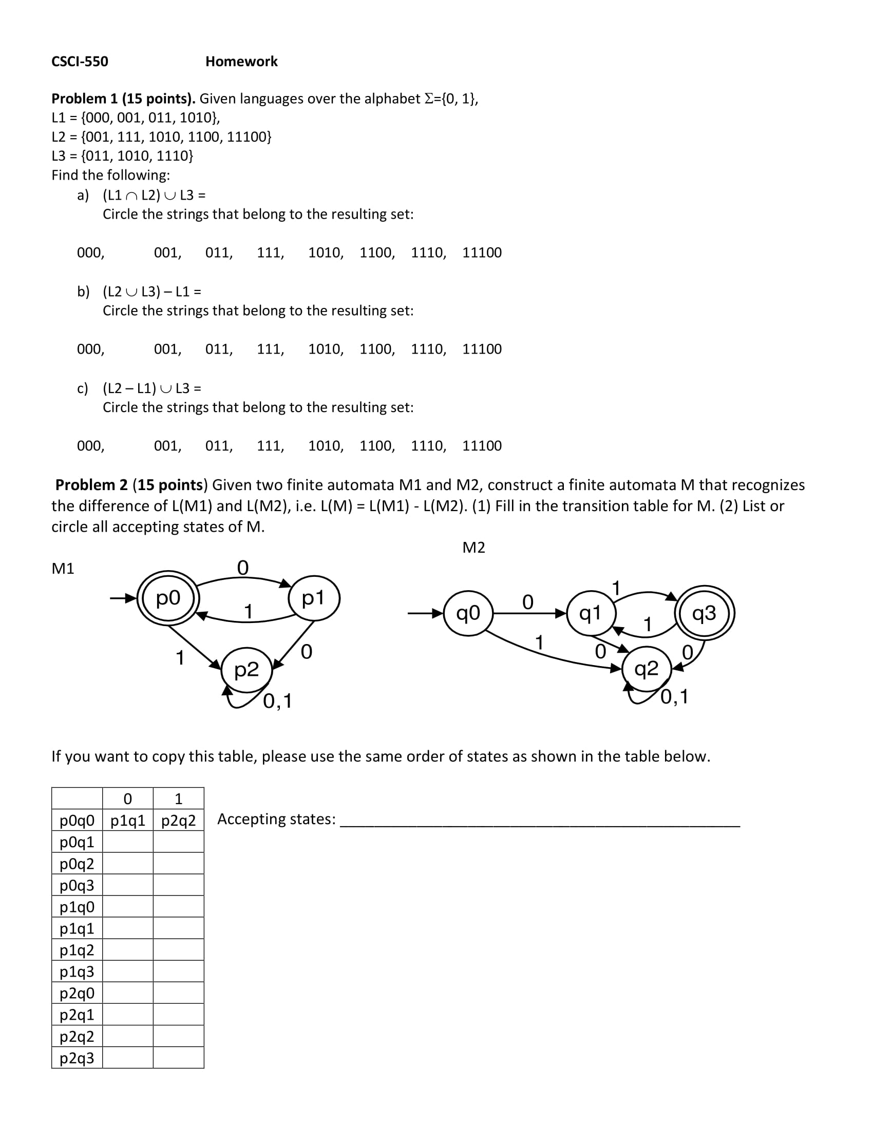 Solved CSCI-550 Homework Problem 1 (15 points). Given | Chegg.com