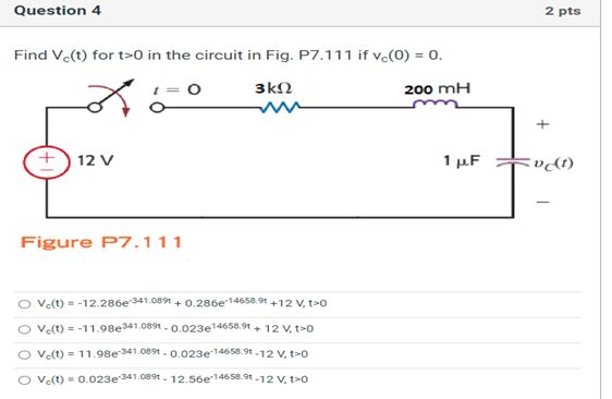 Solved Find Vc(t) for t>0 in the circuit in Fig. P7.111 if | Chegg.com