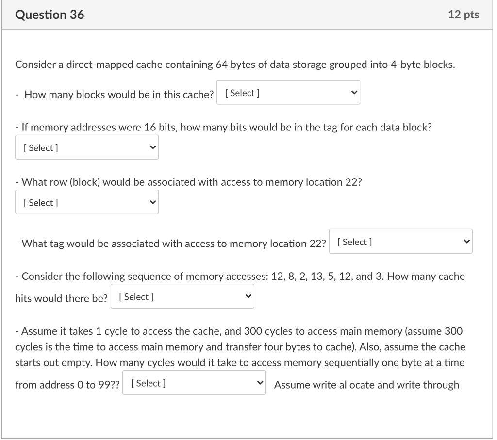 Solved Question 36 12 pts Consider a direct-mapped cache | Chegg.com