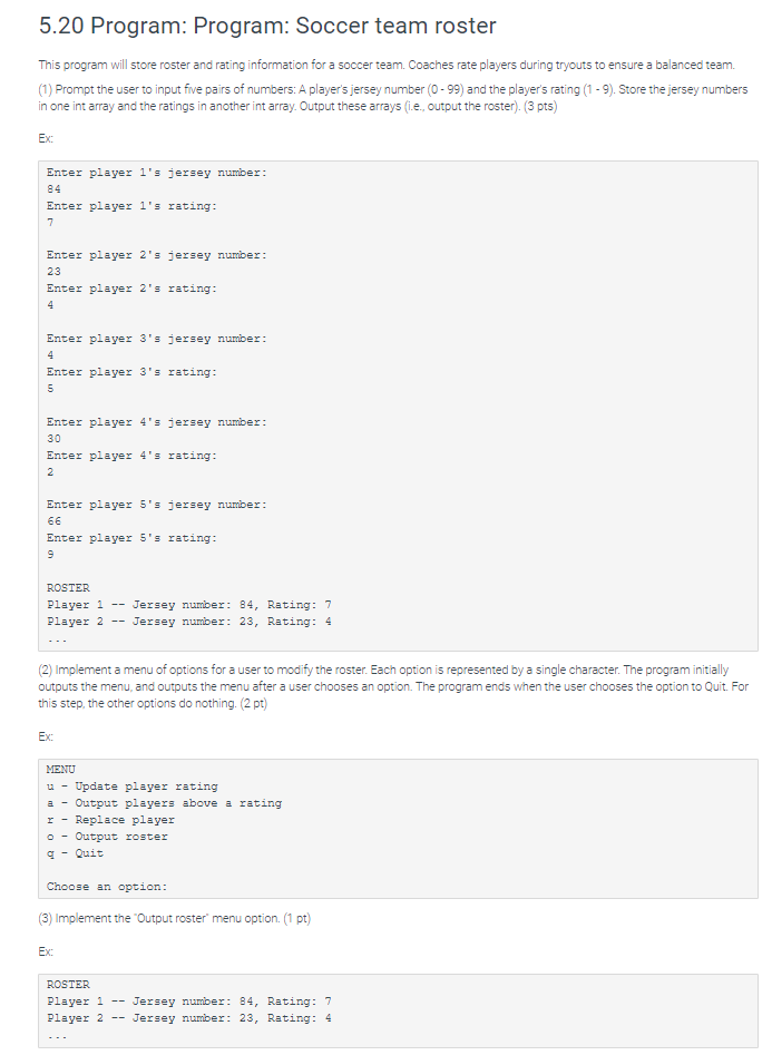 Solved 5.20 Program: Program: Soccer team roster This | Chegg.com