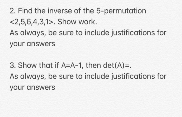 Solved 2. Find the inverse of the 5-permutation | Chegg.com