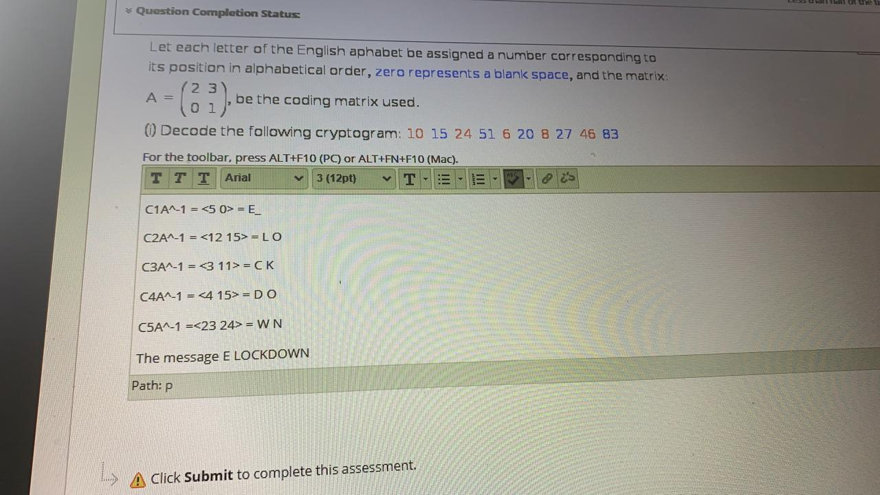Solved * Question Completion Status Let each letter of the | Chegg.com