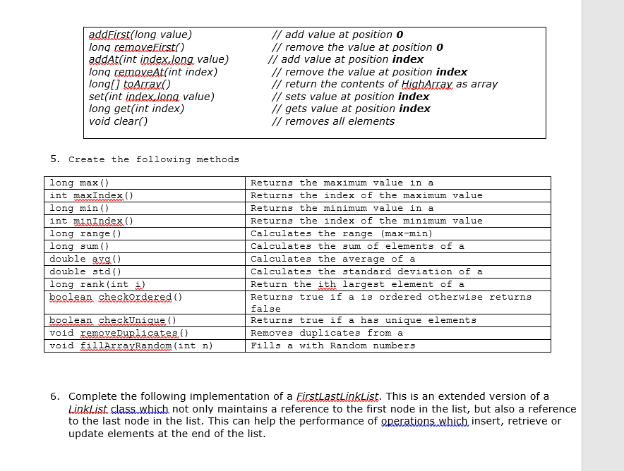 Solved addFirst(long value) long removeFirst() addAt(int | Chegg.com