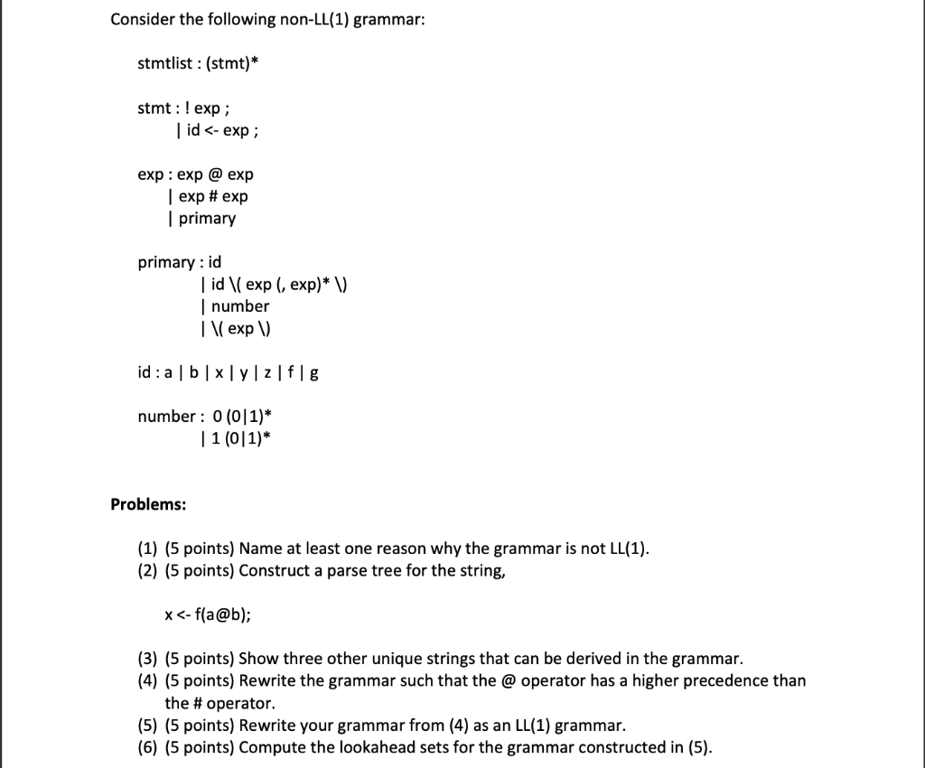 Solved stmtlist : (stmt)* stmt : ! exp ; | id