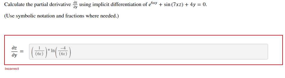 Solved Calculate the partial derivative ∂y∂z using implicit | Chegg.com