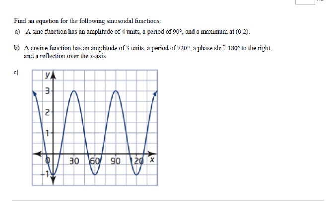 Solved Find an equation for the following sinusoidal | Chegg.com