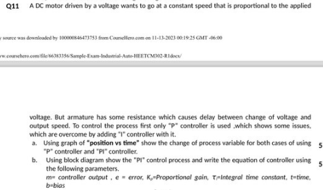 Solved Q11 ﻿A DC motor driven by a voltage wants to go at a | Chegg.com