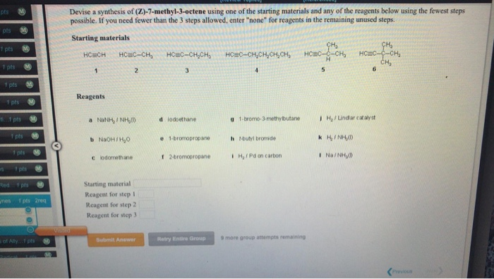 Solved Devise a synthesis of (Z)-2-hexene using one of the | Chegg.com