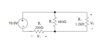 Solved 10.0V R 68002 R 1.2k2 V2 R 20002 V + | Chegg.com