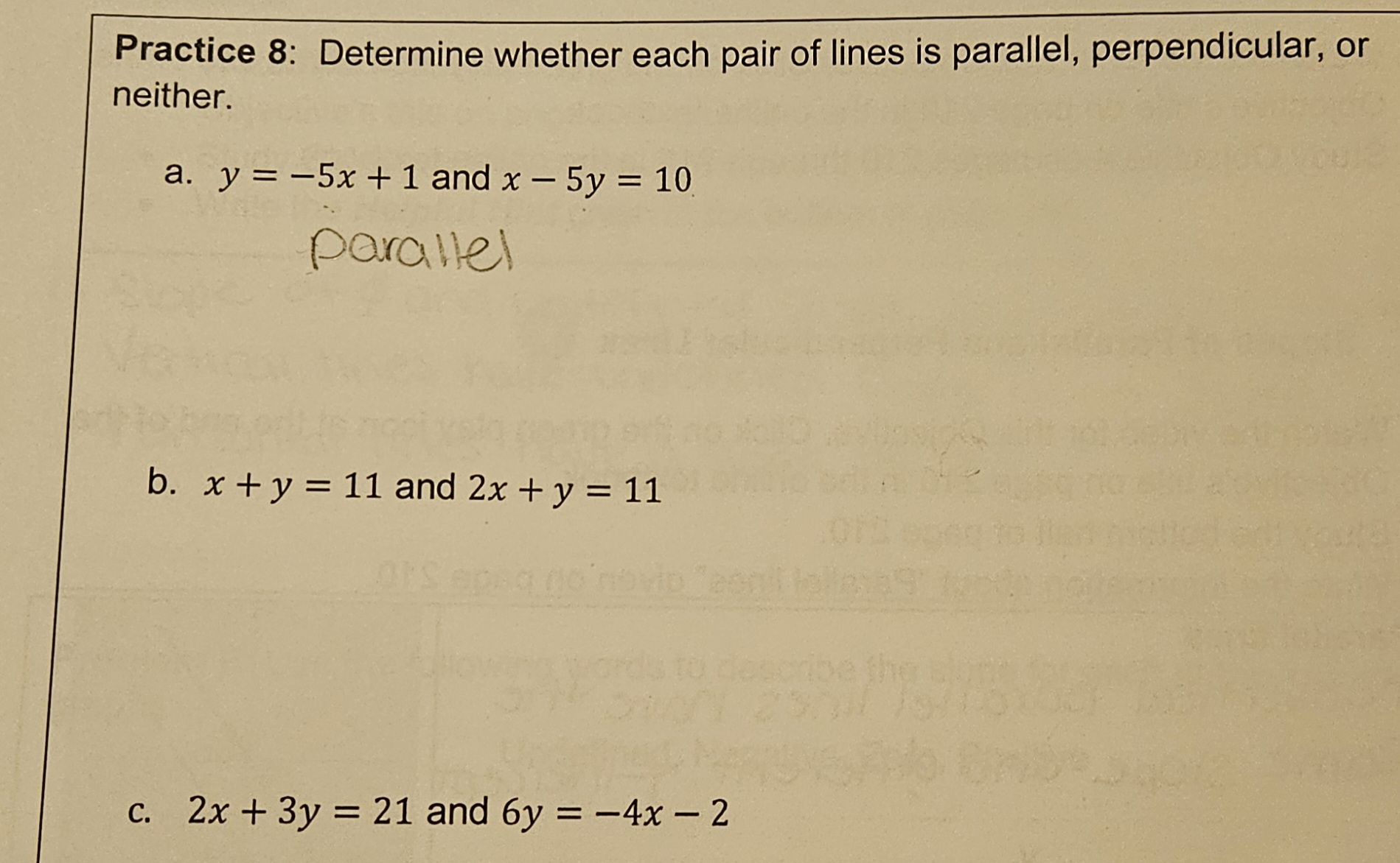 Solved Practice 8: Determine whether each pair of lines is | Chegg.com