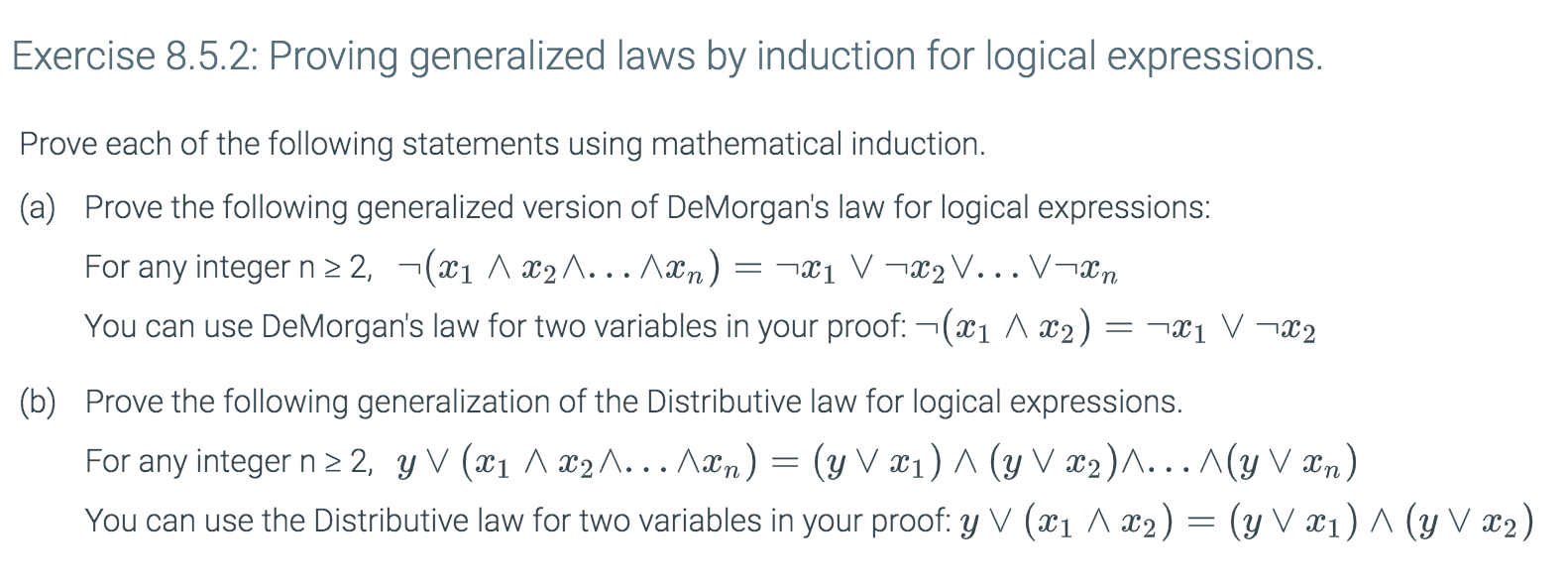 Solved Exercise 8.5.2: Proving generalized laws by induction | Chegg.com