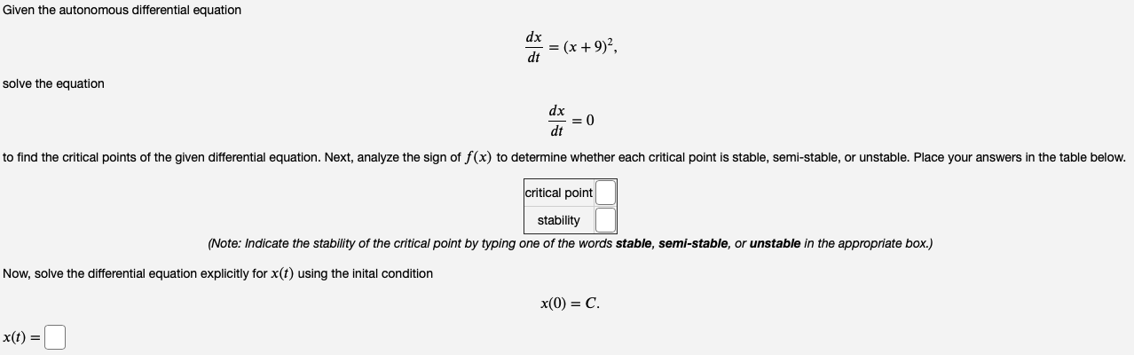 Solved Given the autonomous differential equation dx dt = (x | Chegg.com