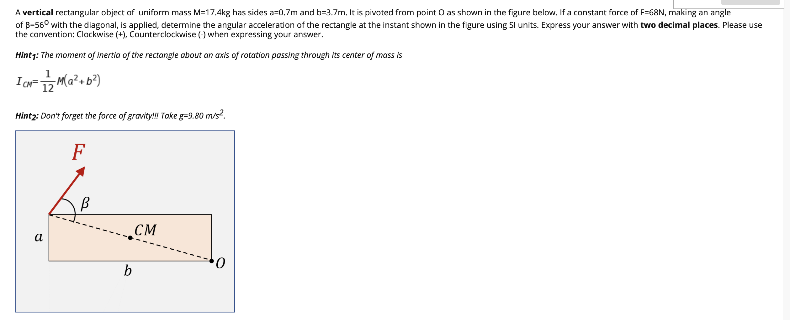 Solved A vertical rectangular object of uniform mass | Chegg.com