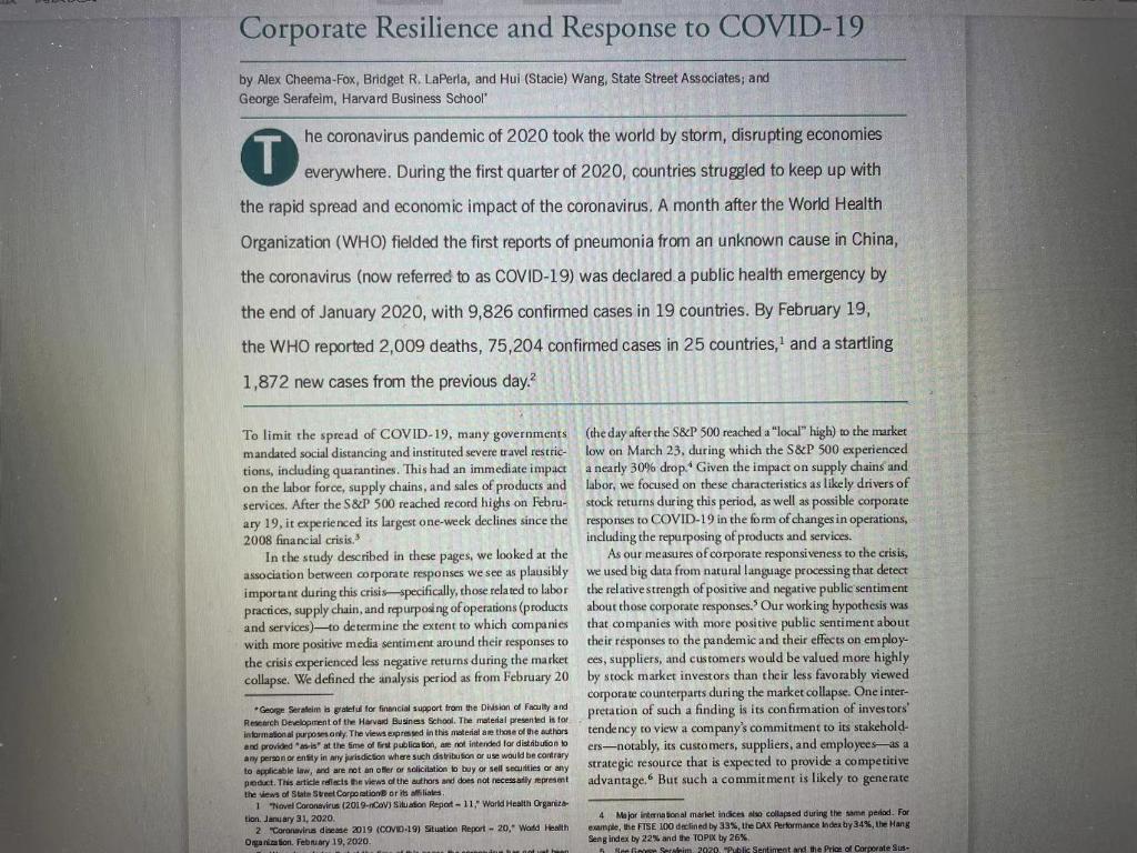 Corporate Resilience and Response to COVID-19 by Alex | Chegg.com
