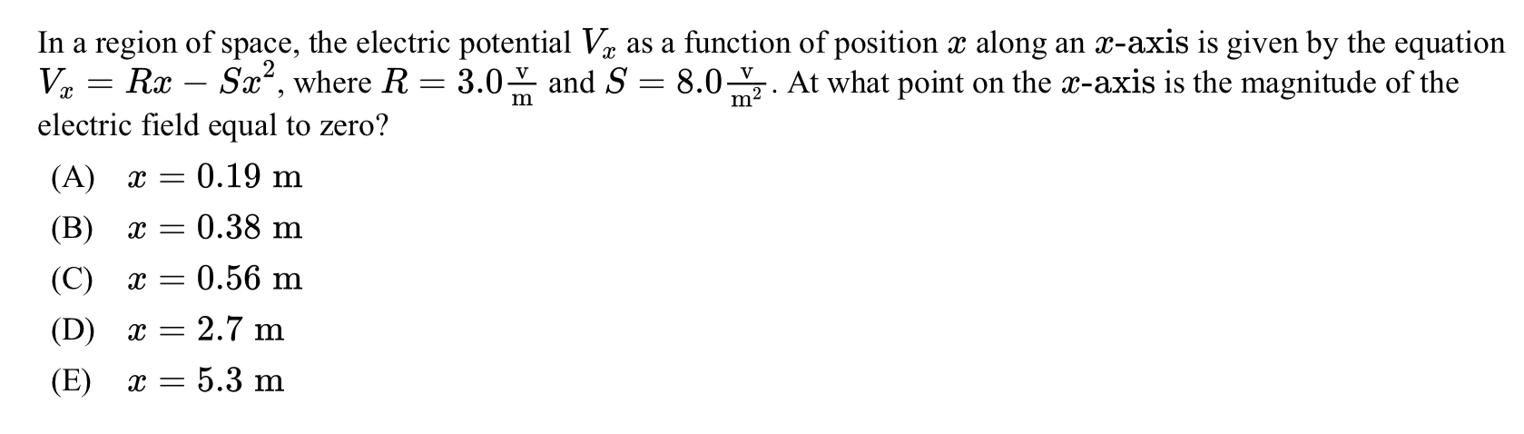 Solved In a region of space, the electric potential Vx as a | Chegg.com
