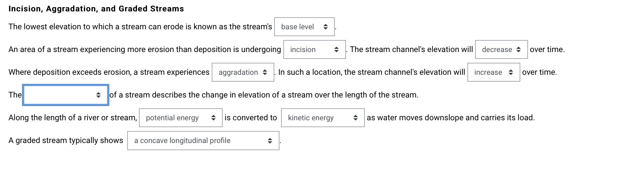 Solved Incision, Aggradation, and Graded Streams The lowest | Chegg.com