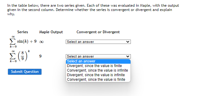 Solved In the table below, there are two series given. Each | Chegg.com