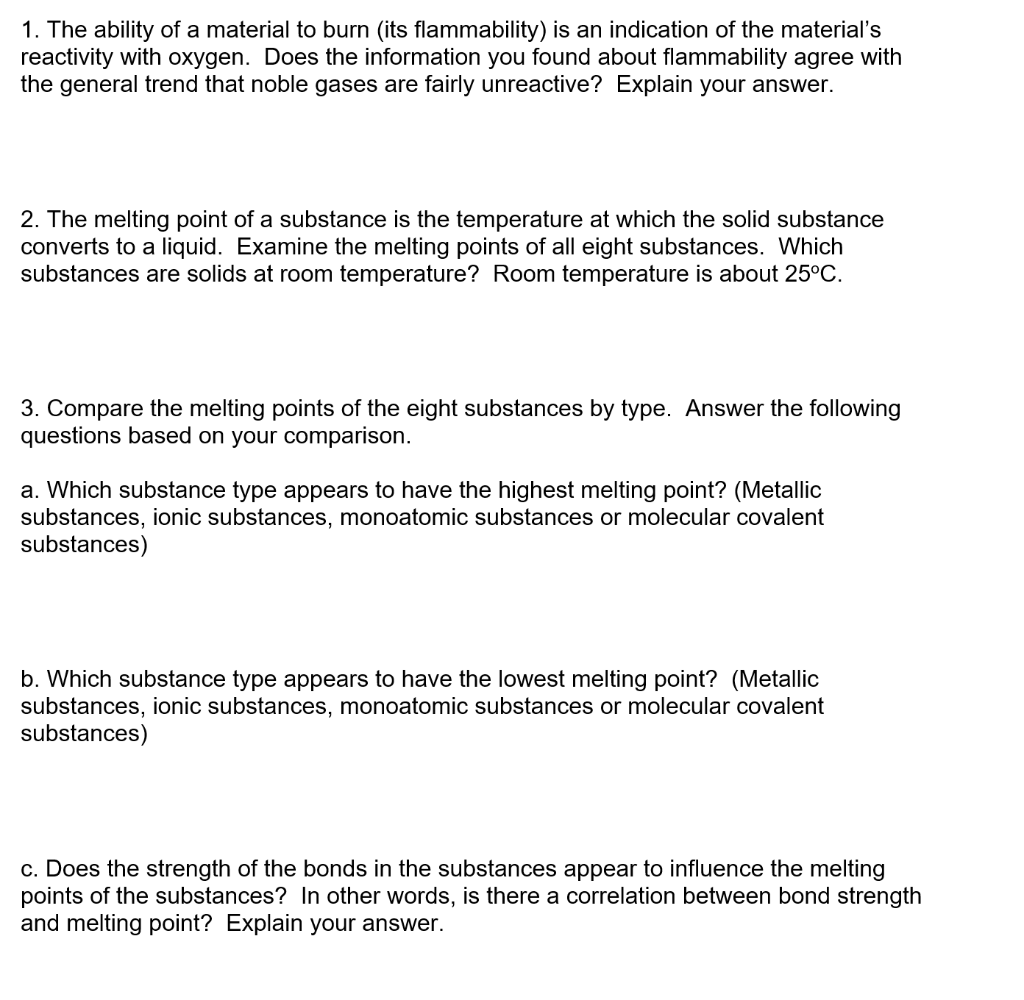 Solved 1. The ability of a material to burn (its | Chegg.com