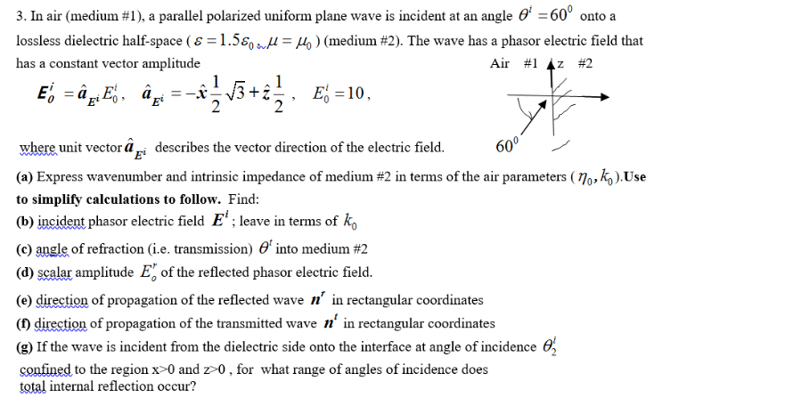 Solved 3. In air (medium #1), a parallel polarized uniform | Chegg.com