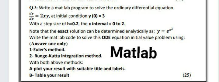 Solved dx Q.3: Write a mat lab program to solve the ordinary | Chegg.com