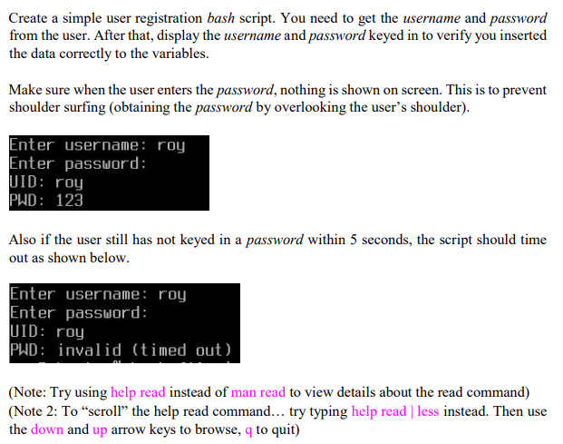 Solved Create a simple user registration bash script. You | Chegg.com