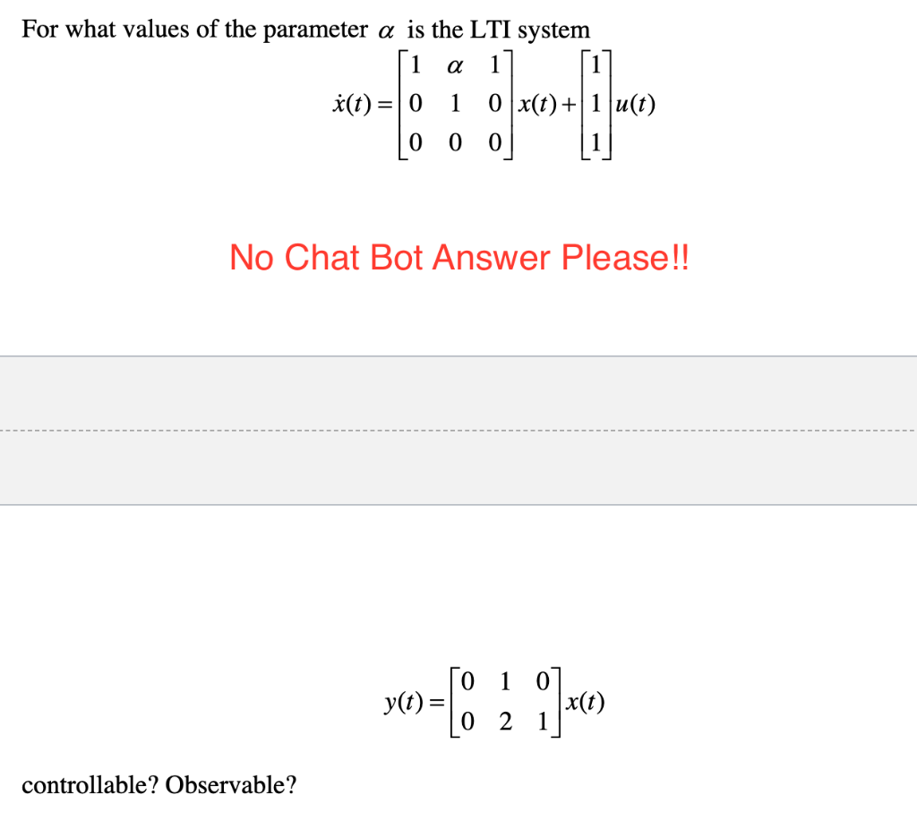 Solved For what values of the parameter α is the LTI system | Chegg.com