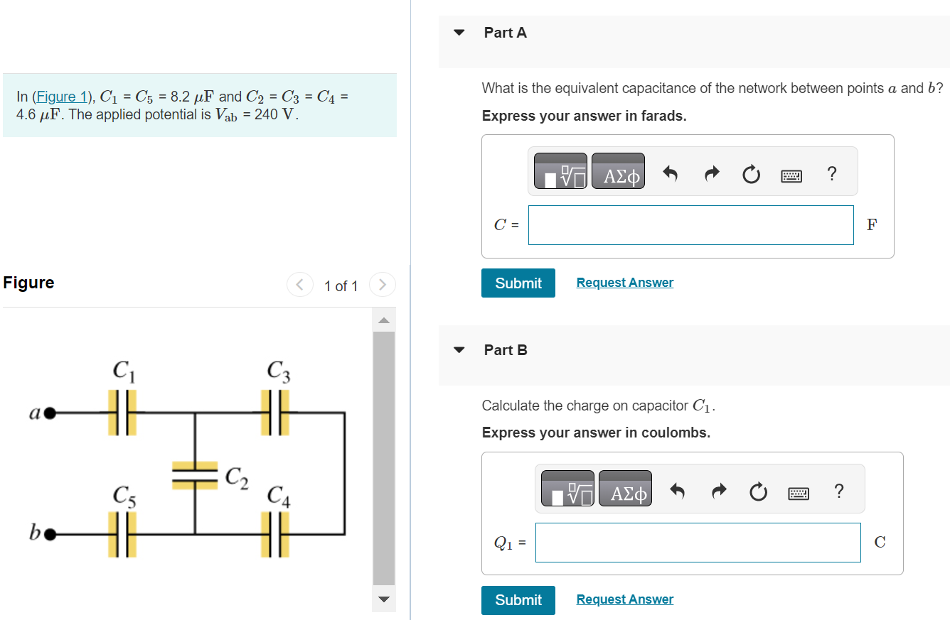 Solved In ,C1=C5=8.2μF and C2=C3=C4= What is the equivalent | Chegg.com