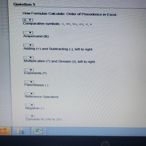 Solved Question 5 How Formulas Calculate: Order of | Chegg.com