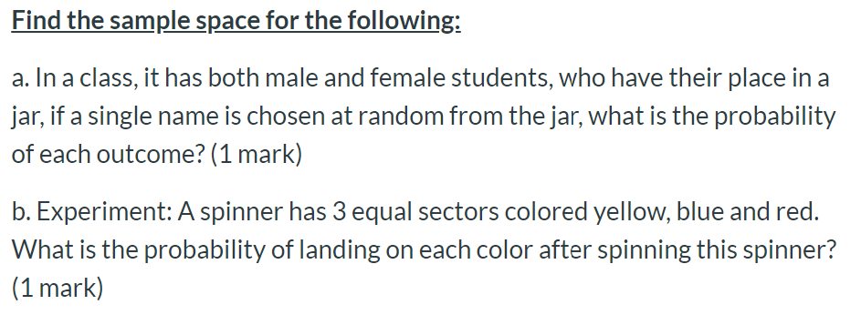 Solved Find the sample space for the following: a. In a | Chegg.com