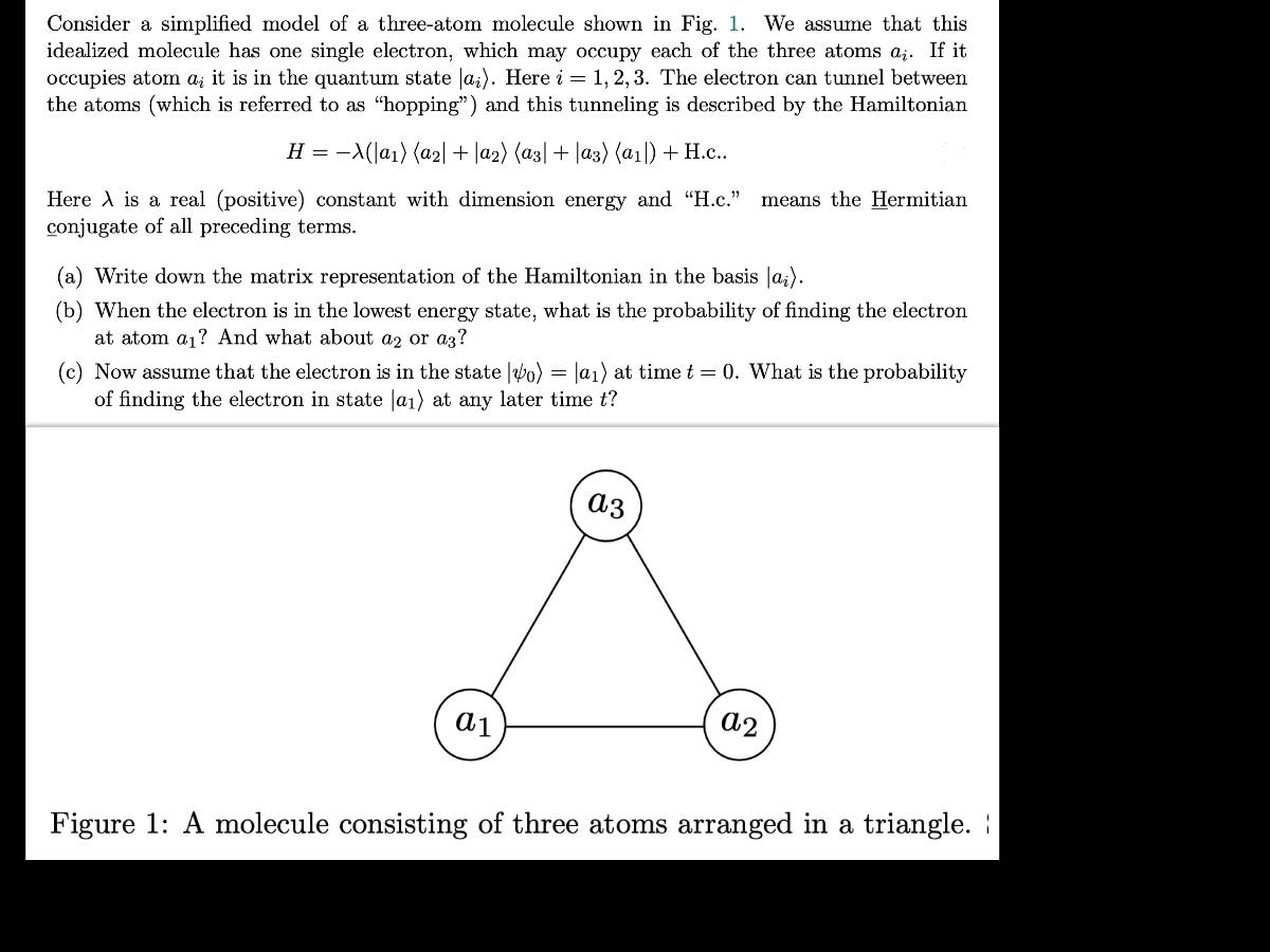 Solved Consider a simplified model of a three-atom molecule | Chegg.com