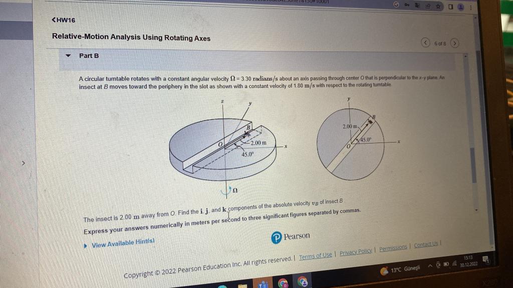 Solved Relative Motion Analysis Using Rotating Axes Part B A