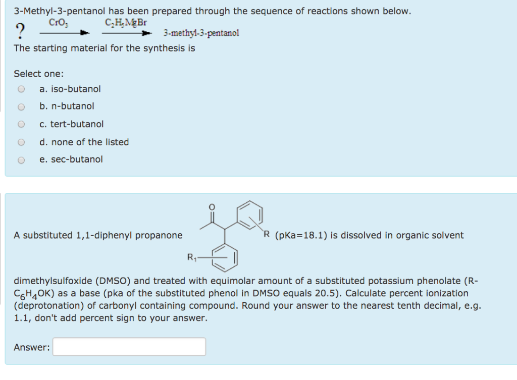 Solved 3-Methyl-3-pentanol has been prepared through the | Chegg.com