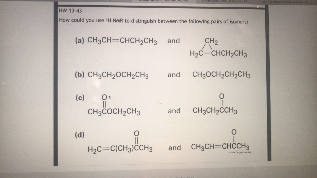 Solved HW 13-43 How could you use 'H NMR to distinguish | Chegg.com