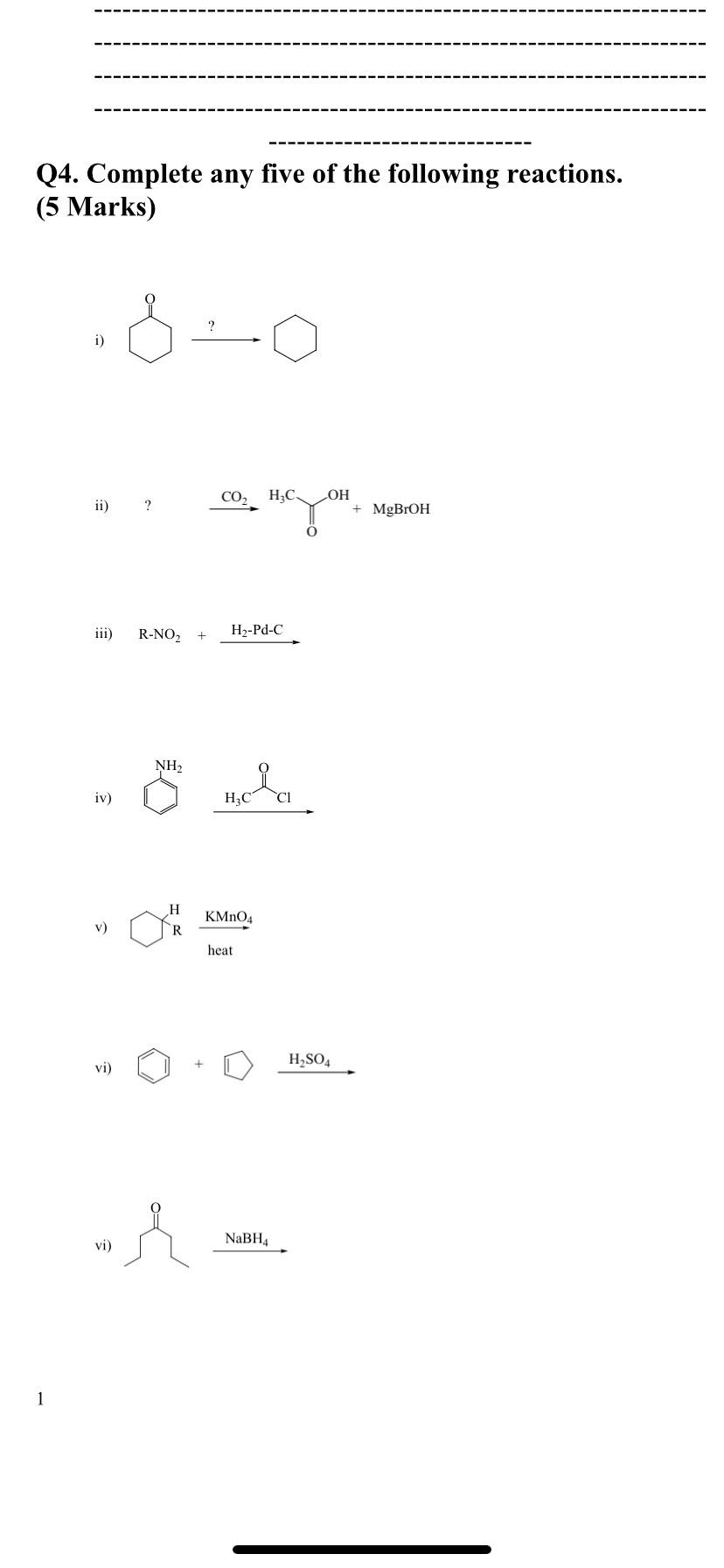 Solved Q4. Complete any five of the following reactions. (5 | Chegg.com