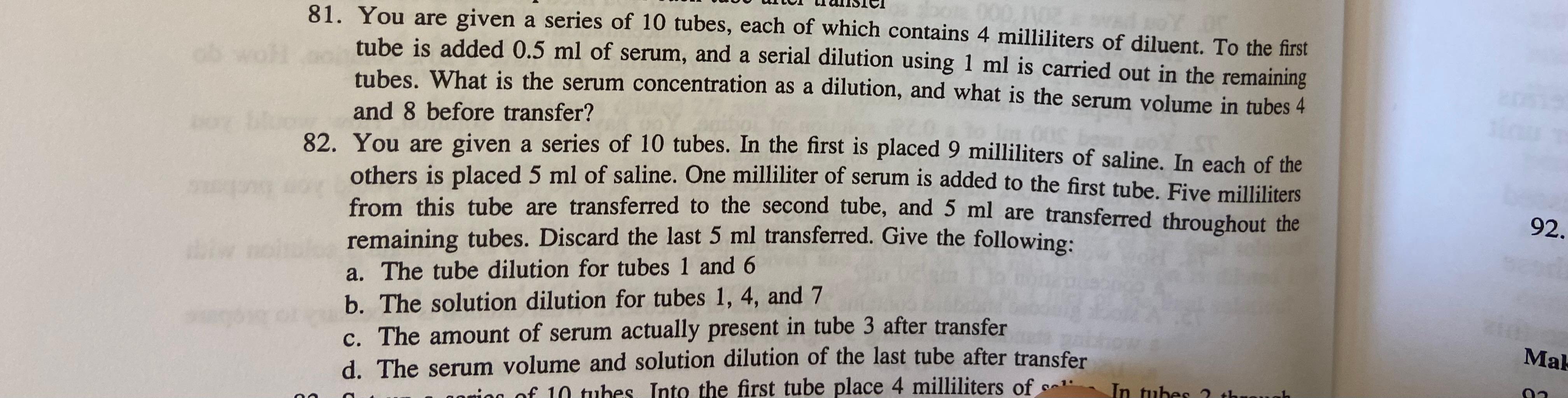 Solved 81. You are given a series of 10 tubes, each of which | Chegg.com