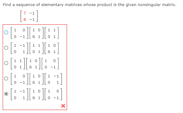 Solved Find a sequence of elementary matrices whose product | Chegg.com
