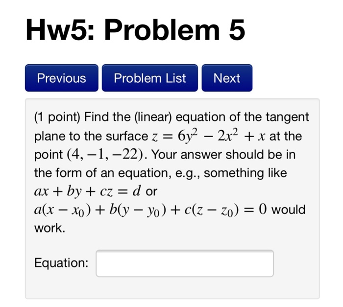 Solved Hw5: Problem 5 Previous Problem List Next (1 point) | Chegg.com