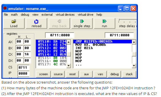 Solved O emulator: noname.exe Х file math debug view | Chegg.com