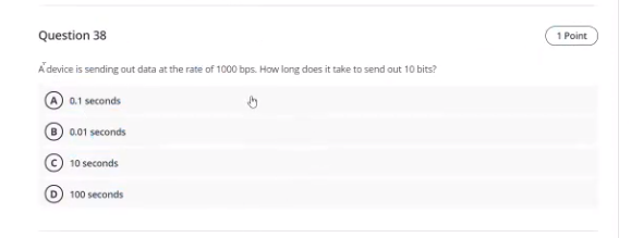 Solved Question 38 1 Point A device is sending out data at | Chegg.com