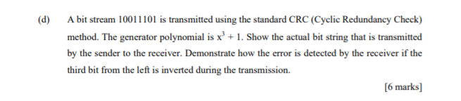 Solved (d) A bit stream 10011101 is transmitted using the | Chegg.com