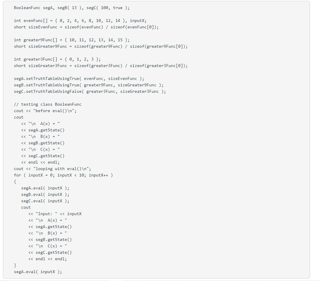 Act 1: Class BooleanFunc Overview BooleanFunc will | Chegg.com