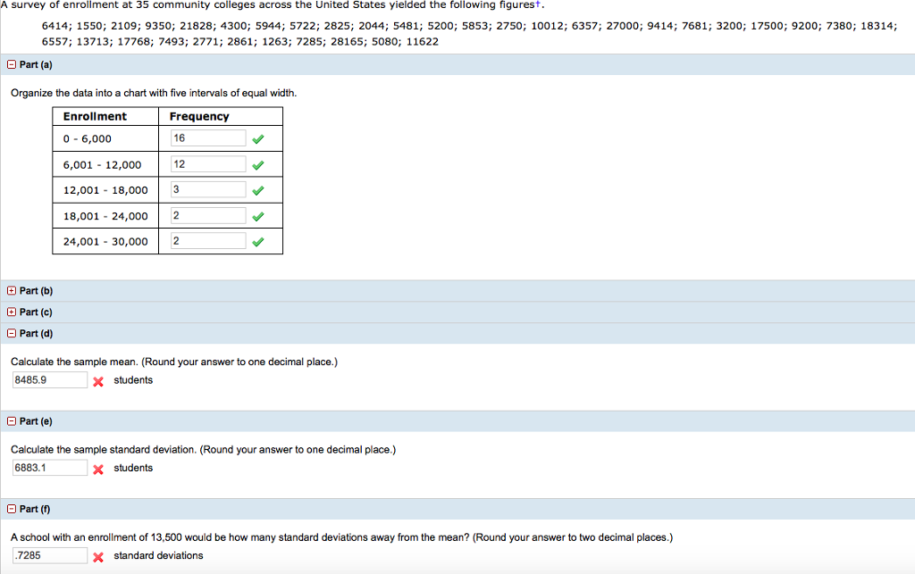 Solved A survey of enrollment at 35 community colleges | Chegg.com