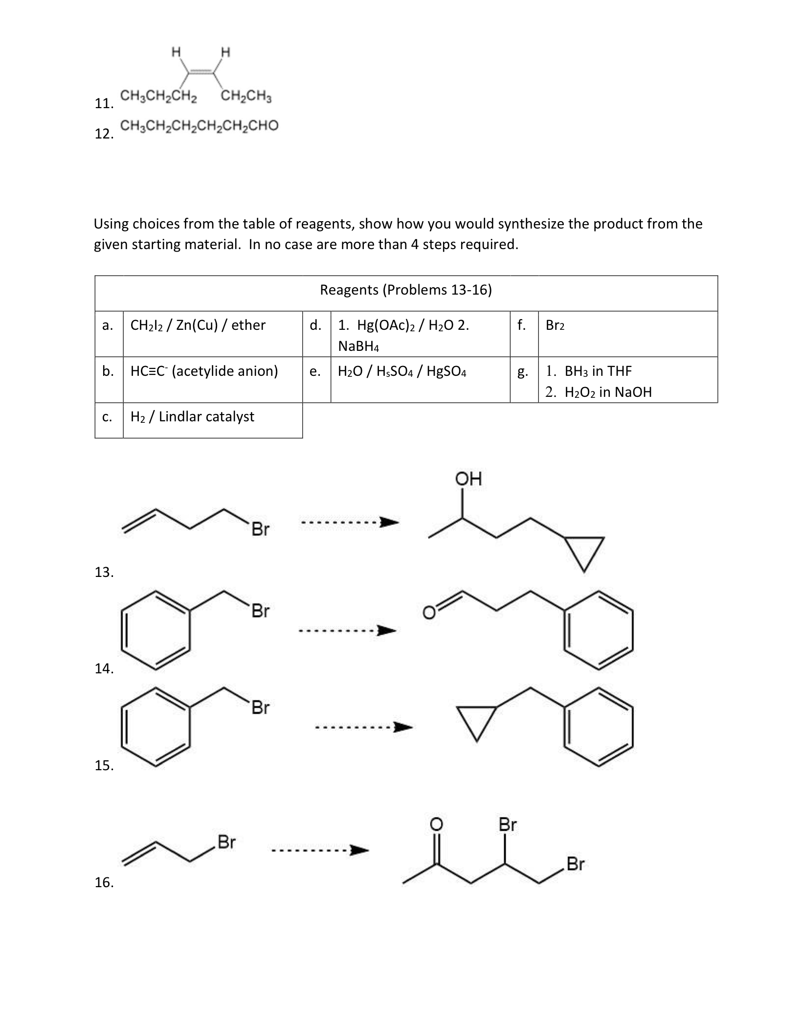 Solved Using choices from the table of reagents, show how | Chegg.com