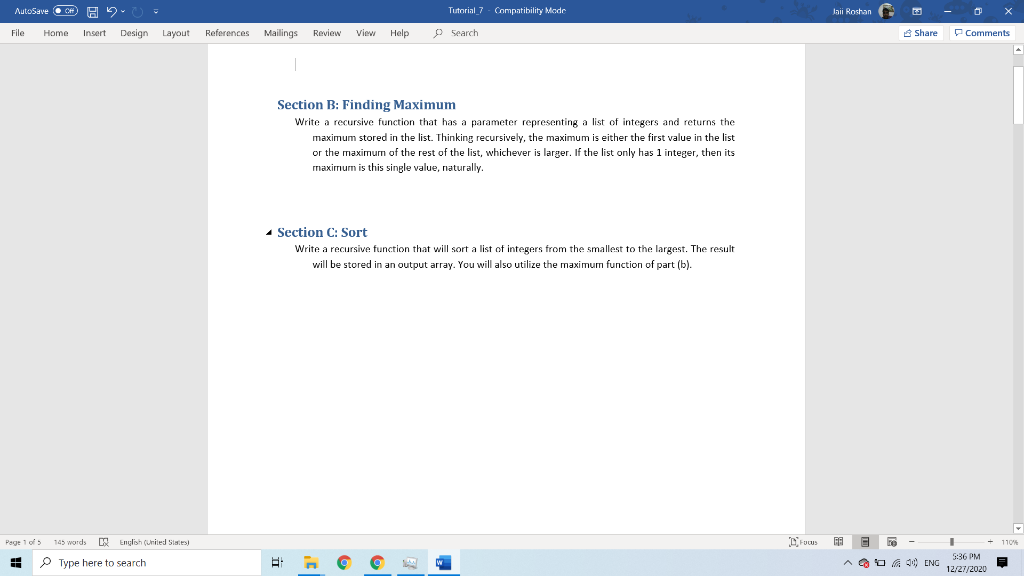 Solved AutoSave Ce Tutorial 7 - Compatibility Mode lai | Chegg.com