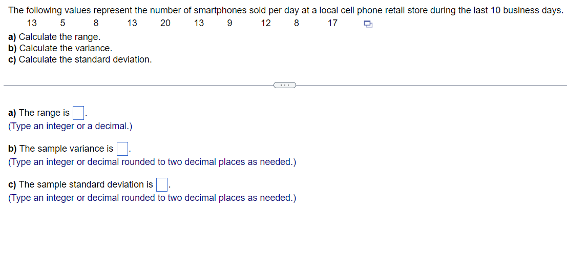 Solved The following values represent the number of | Chegg.com
