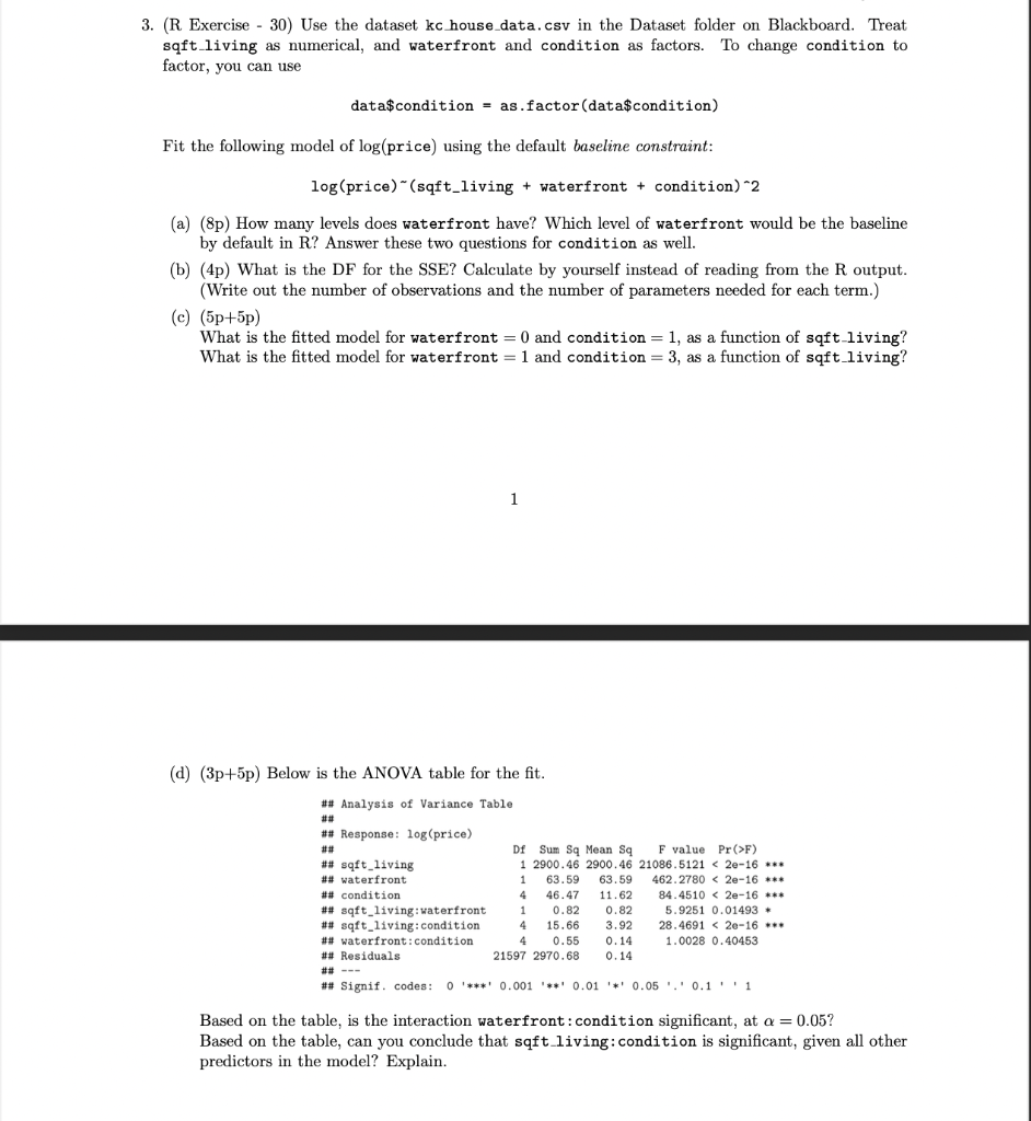 3. (R Exercise - 30) Use the dataset kchouse_data. | Chegg.com