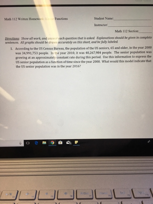 Solved Math 112 Written Homework: Linear Functions Student | Chegg.com