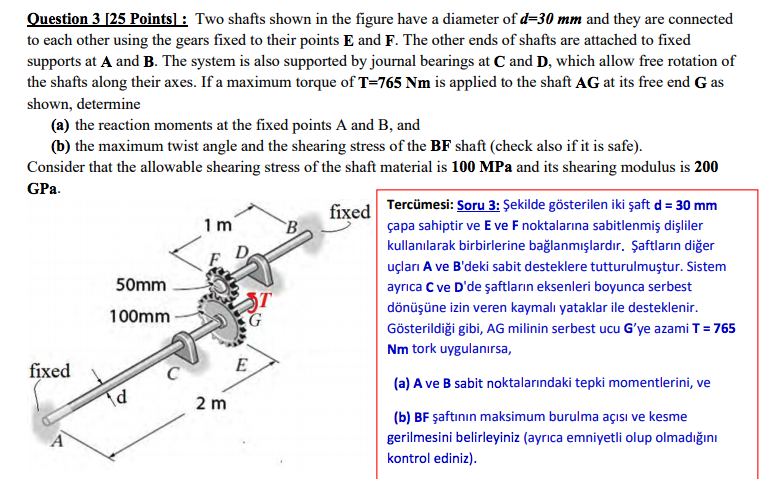 Solved B В Question 3 [25 Points) : Two shafts shown in the | Chegg.com