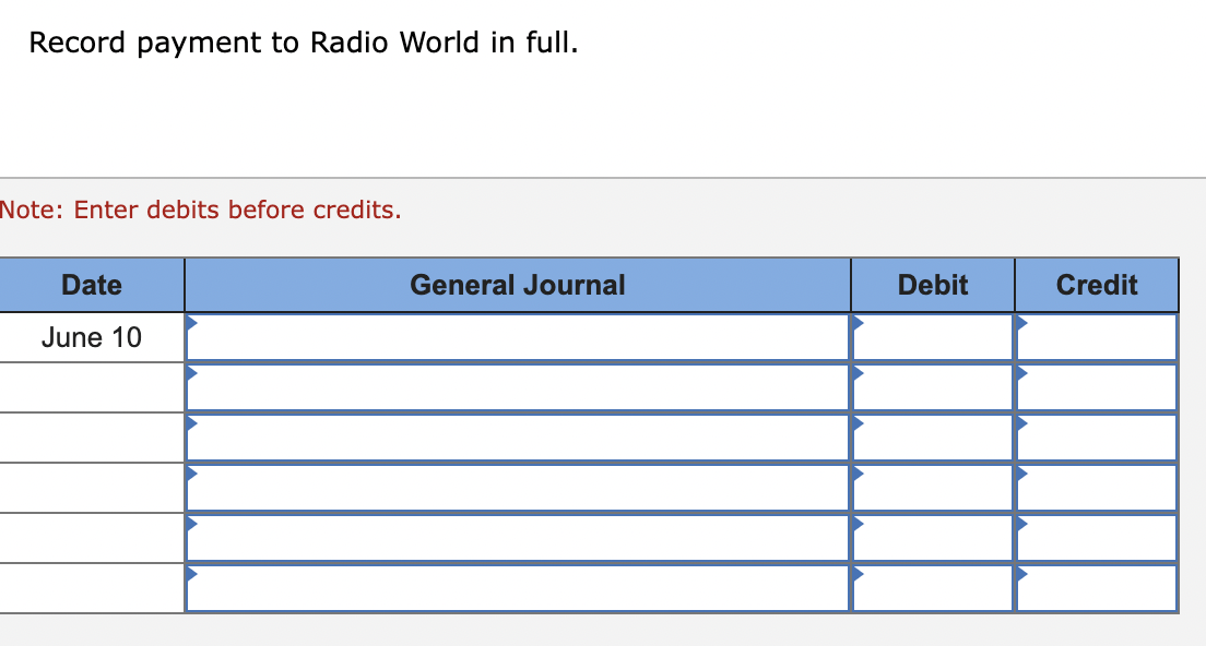 Solved Record purchase of radios on account from Radio World | Chegg.com