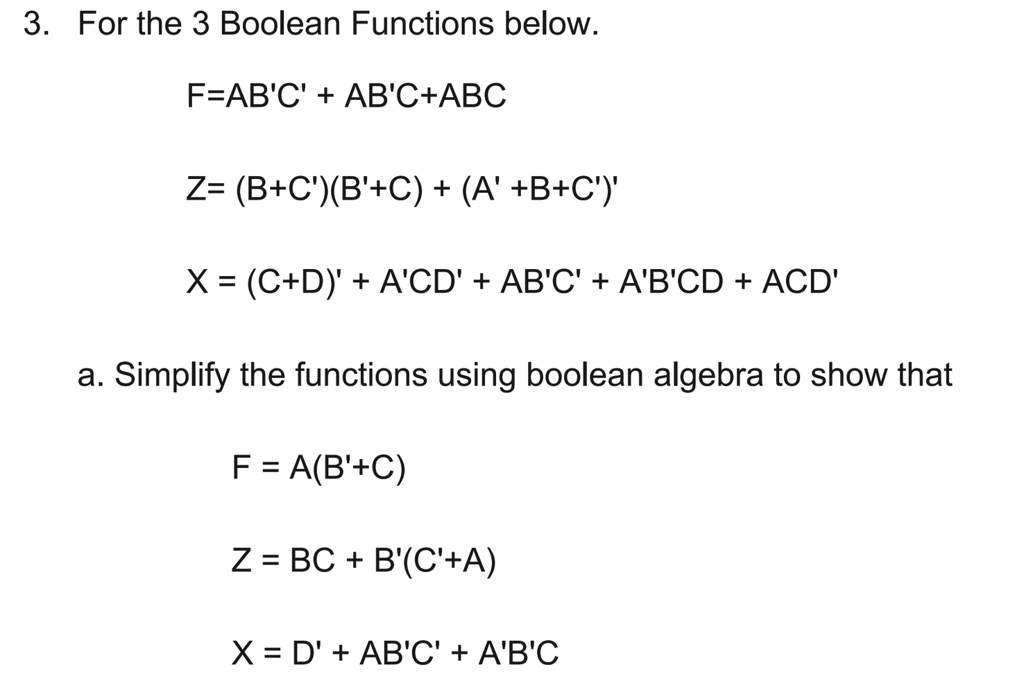 Solved For the 3 ﻿Boolean Functions | Chegg.com
